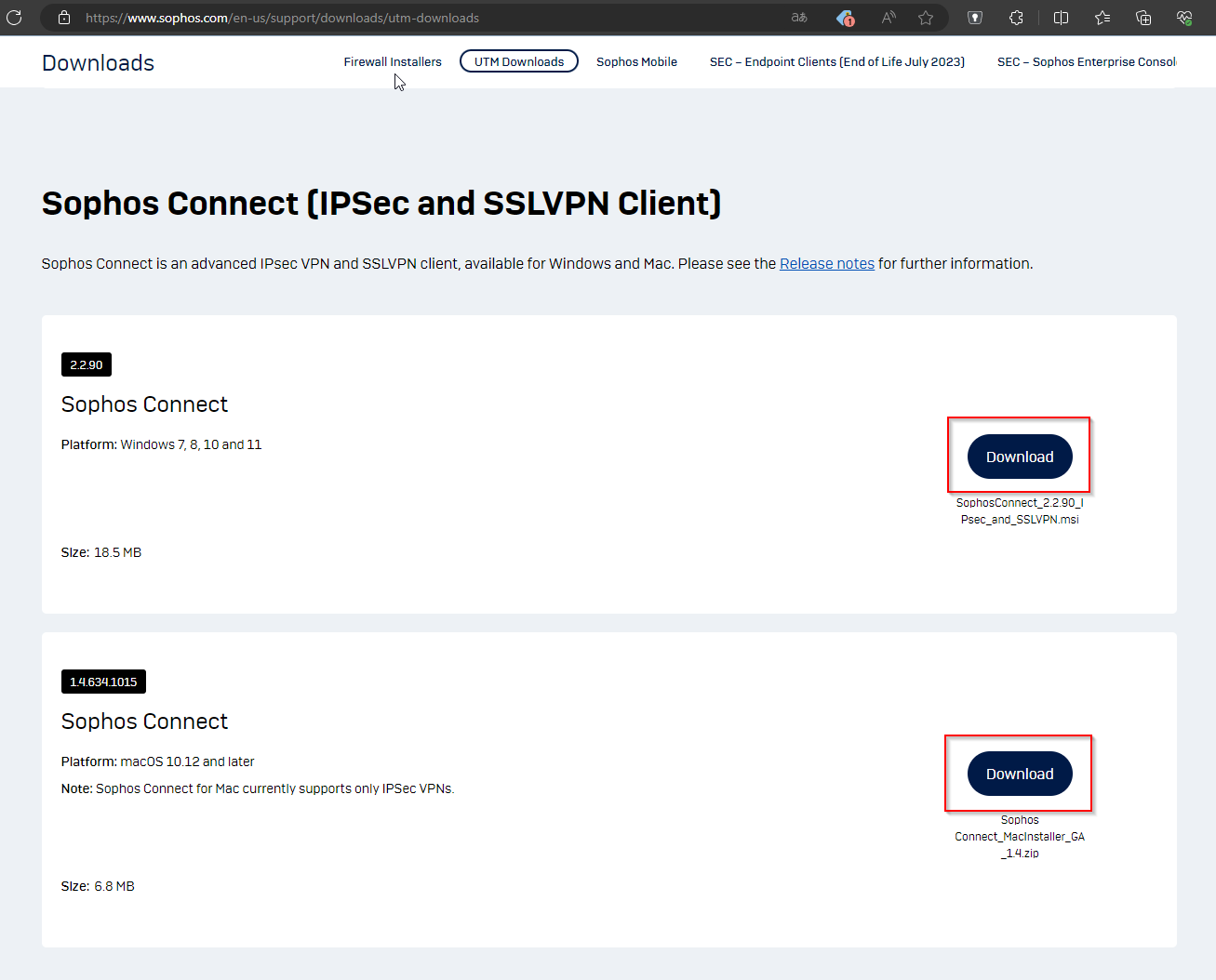 Sophos Connect Client: Herunterladen